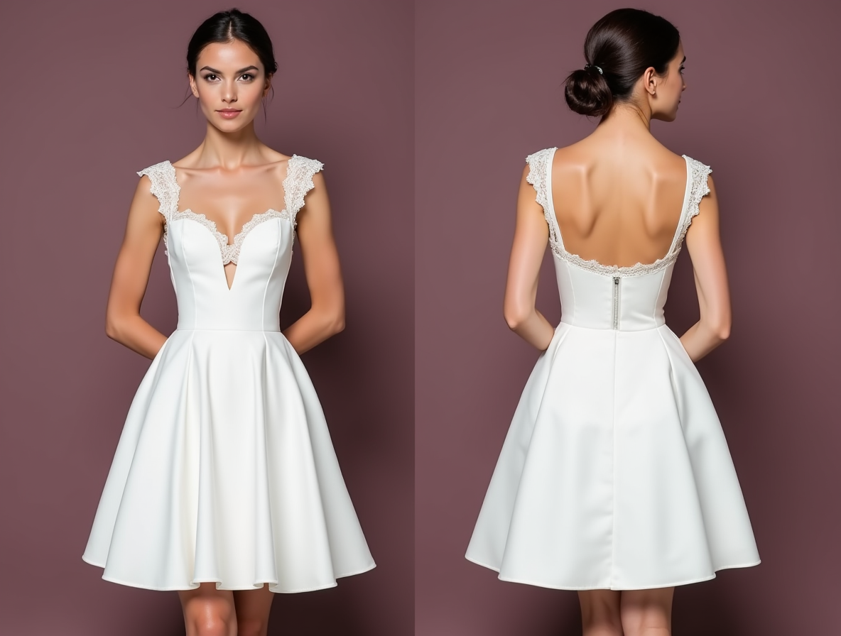 Sophisticated Short Wedding Dress and Mini Dress with a Structured Ski ...