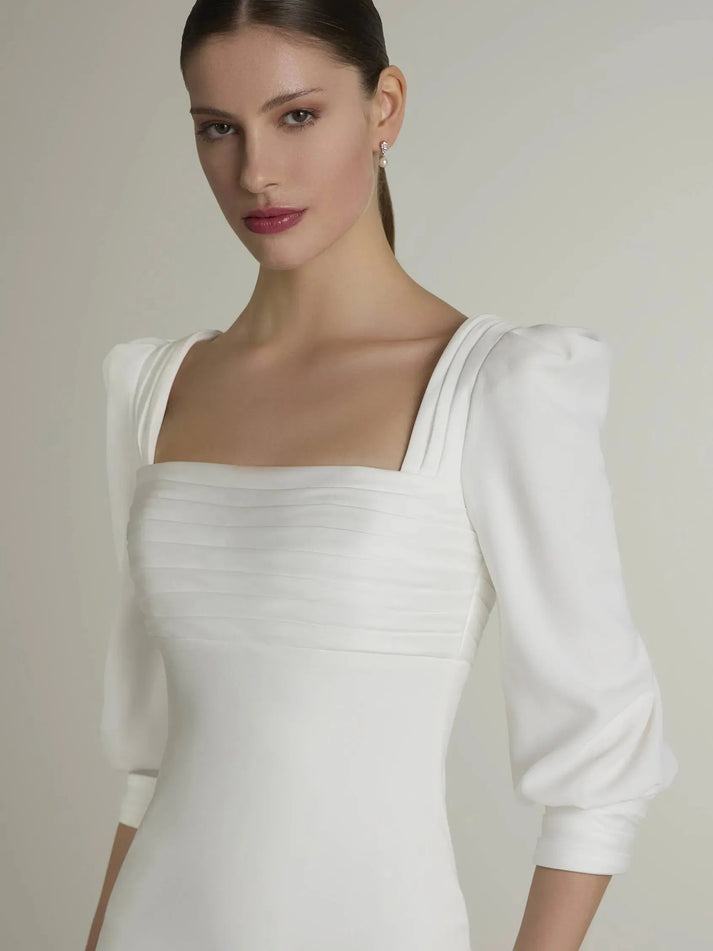 Sheath Wedding Dress with Square Neckline Vestido De Novia Mermaid Sat ...