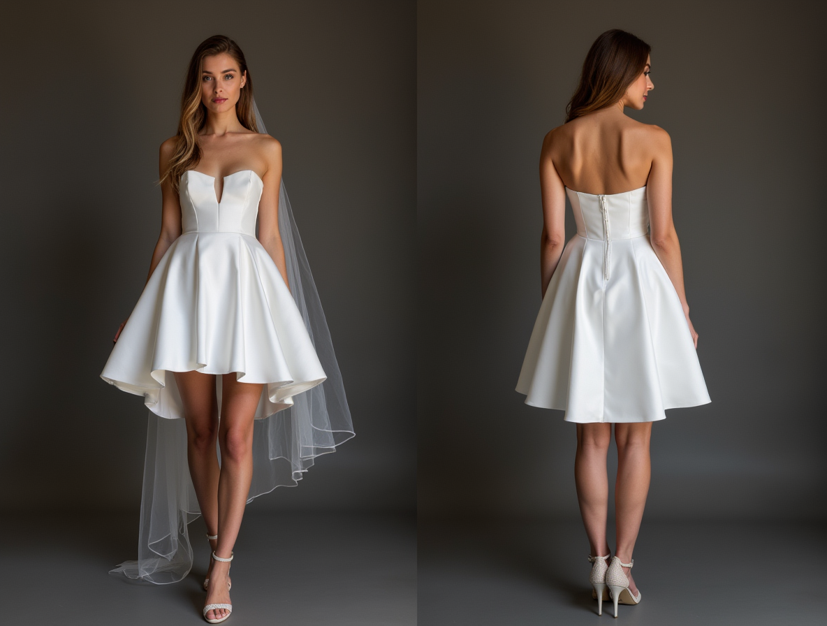 Romantic White Mini Short Wedding Dress with a Floral Lace Overlay for ...